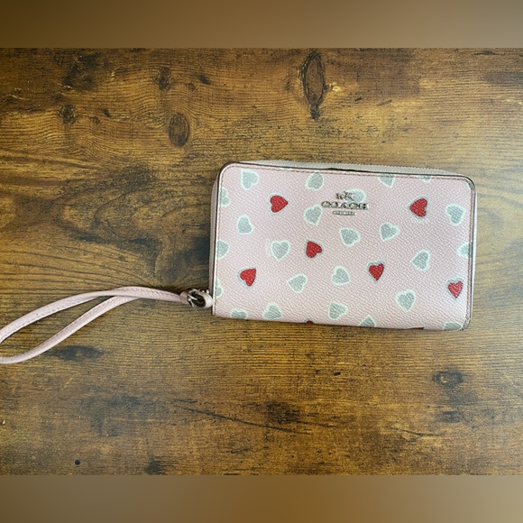 Coach | Bags | Coach Heart Print Zip Wrist Wallet | Poshmark